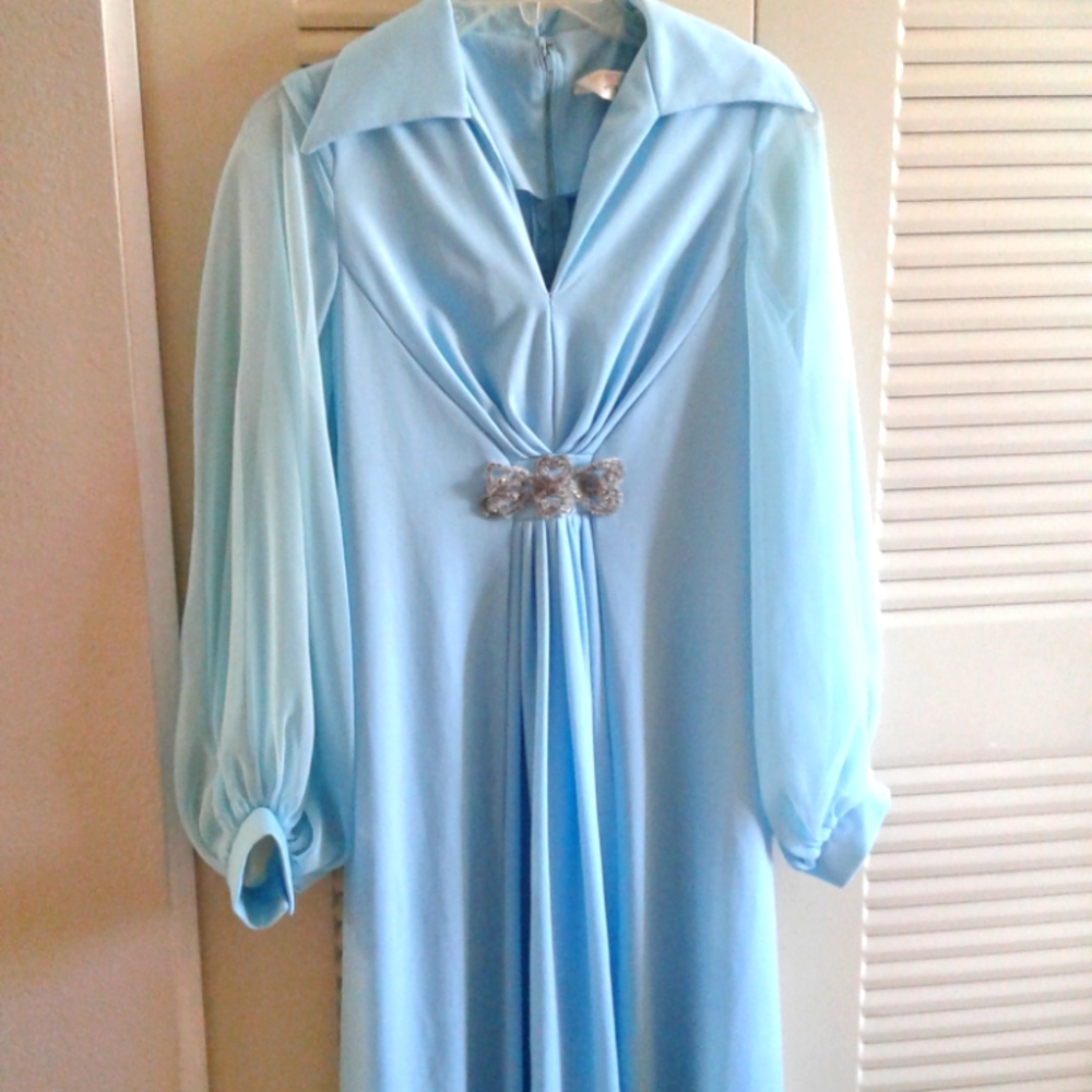 Vintage 1960s Powder Blue Formal Dress - Gem